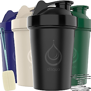 diliqua -4 PACK- 20 oz Shaker Bottles for Protein Mixes | BPA-Free & Dishwasher Safe | 4 small protein shaker bottle | Shaker Cups for protein shakes | Blender Shaker Bottle Pack