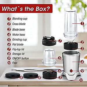 1200W Personal Bullet Blender for Shakes and Smoothies, Regenerate Nutri Aluminum Large Capacity Mixer with Blending & Grinding Blades for Kitchen, Tritan 34+17 Oz Travel Bottles for Fruits, Vegetables, Coffee, Countertop, Silver