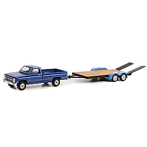 Greenlight 32270-B Hitch & Tow Series 27 - 1981 Chevy C-20 Trailering Special with Flatbed Trailer 1/64 Scale