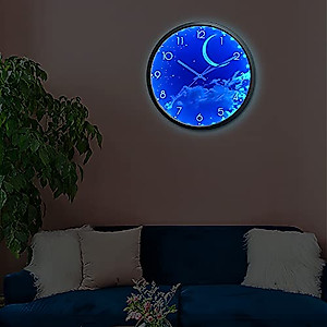 OCEST Night Light Wall Clock for Bedroom, 12 Inch Silent Battery-Operated LED Wall Clocks for Living Room/Kitchen, Glow in The Dark Large Digital Display Wall Clock Kids Birthday Gift -Moon