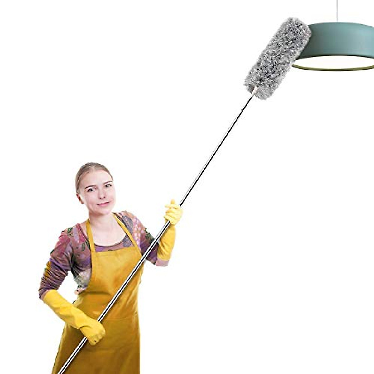 Microfiber Duster with Extension Pole 100'' + Microfiber & Domed Cobweb Double Replacement Heads Extendable Dusters