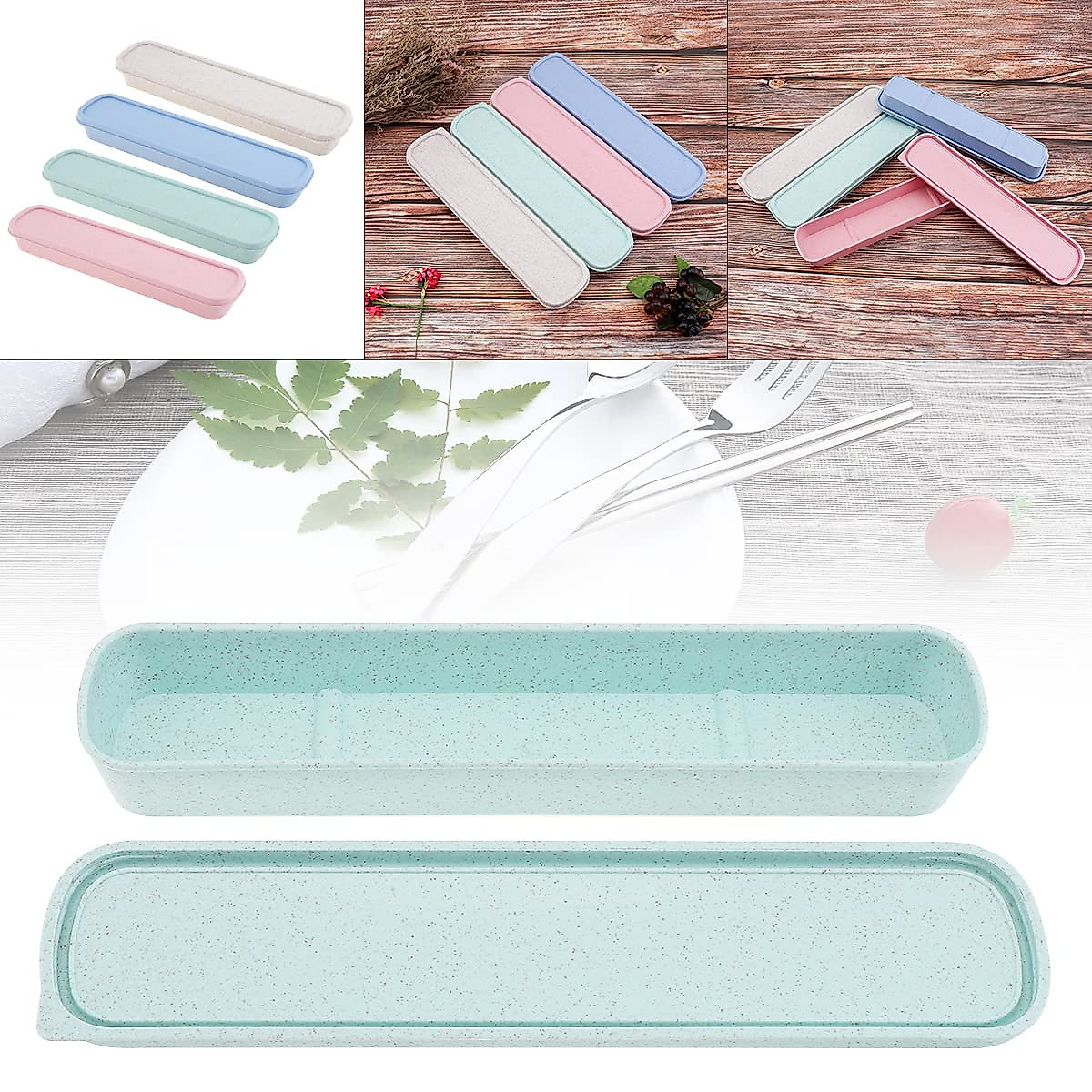 OriGlam 1pcs Portable Flatware Box Travel Tableware Storage Case Box, Utensil Case Flatware Storage Box for Cutlery Kit (Pink)