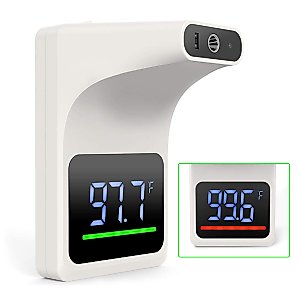 GEKKA Wall Mounted Infrared Forehead Thermometer for Adults, Non Contact Digital Wall Thermometer with LCD Display Fever Alarm Accurate Instant Reading for Offices, Schools, Factories