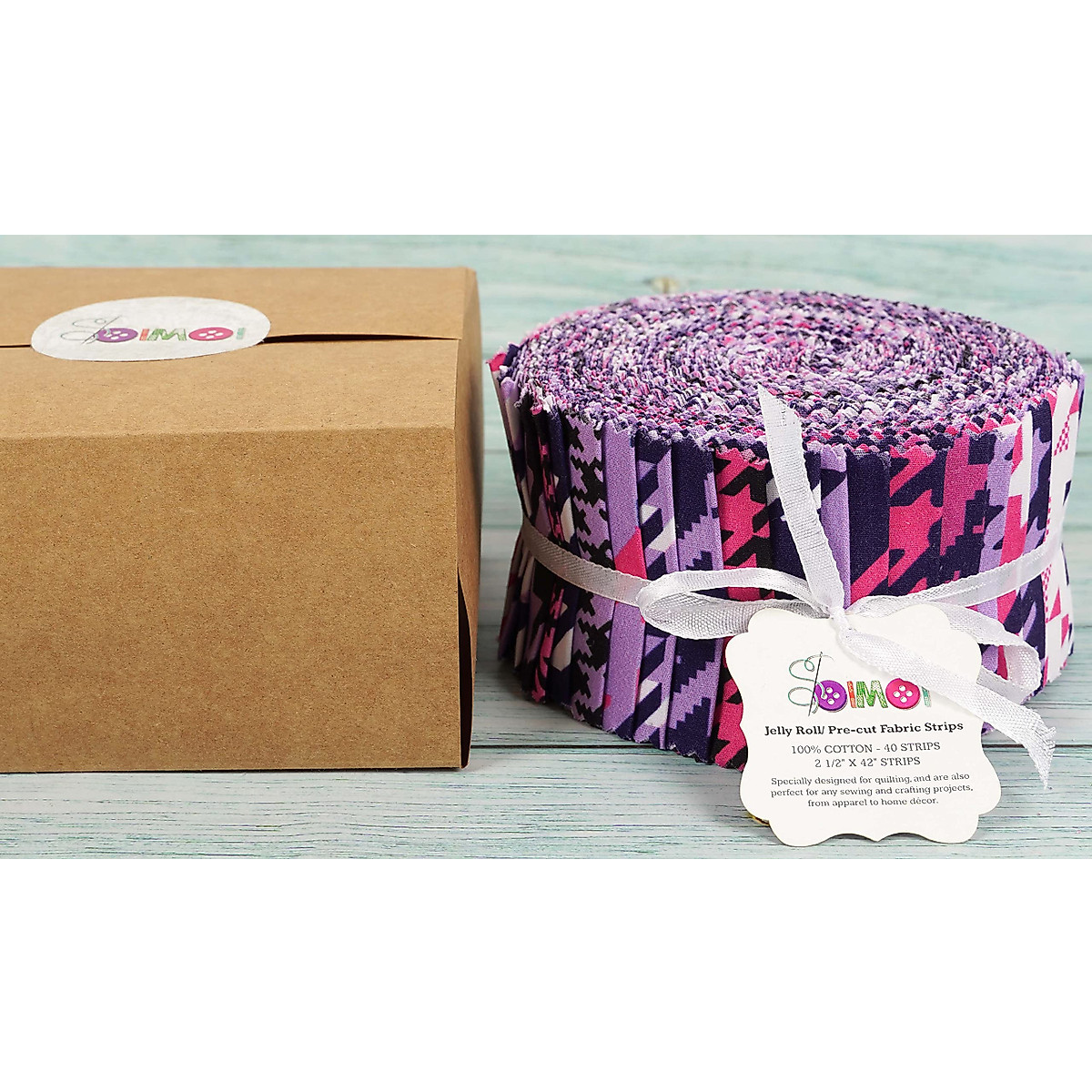 Soimoi 40Pcs Houndstooth Print Cotton Precut Fabrics for Quilting Craft Strips 2.5x42inches Jelly Roll - Purple & Pink