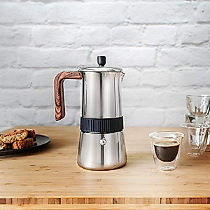 brim 6 Cup Moka Maker with Wood Pattern Handle