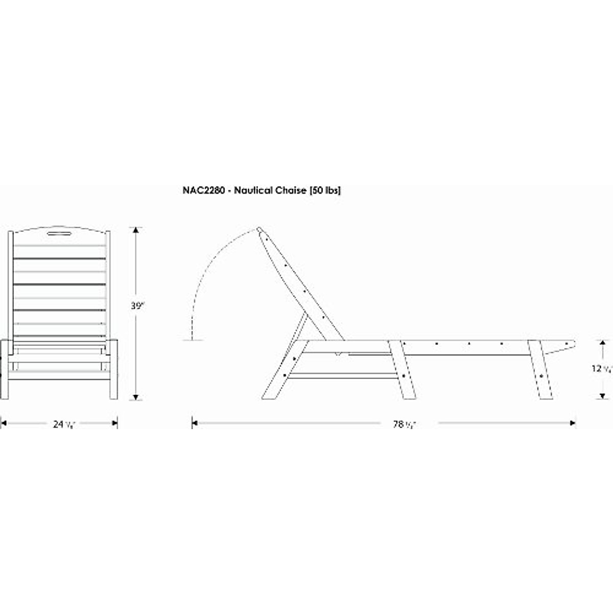 POLYWOOD NAC2280BL Nautical Patio Chaise, Black