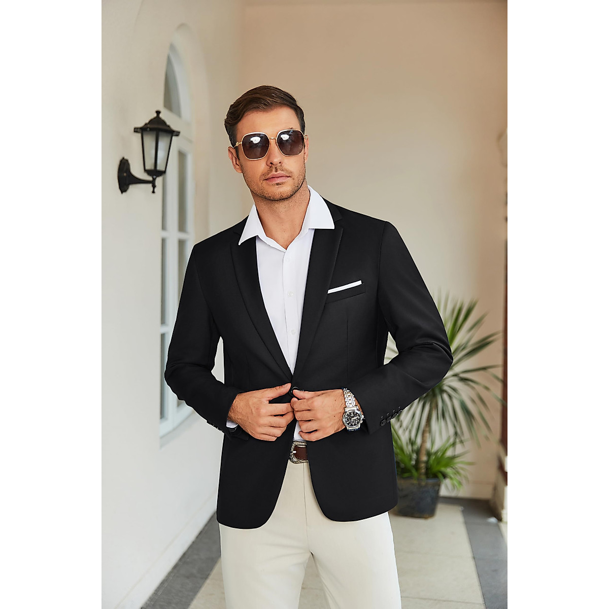 COOFANDY Men's Slim Fit Casual Blazers Lightweight Sport Coats One Button Suit Jackets Black
