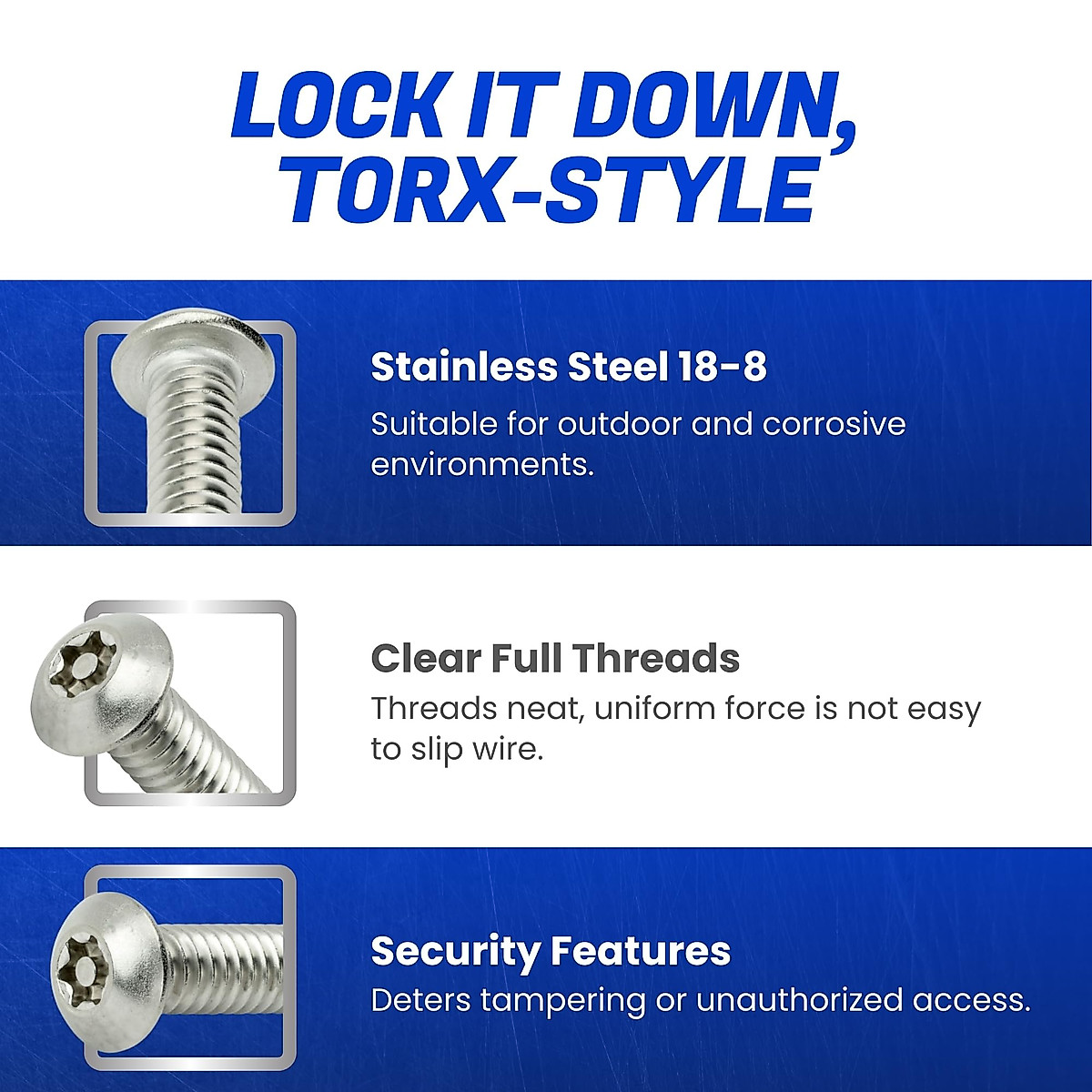 Fastenere Torx Security Machine Screws - 3/8-16 x 1-1/2" (5-Pack) Stainless Steel, Tamper-Resistant, Button Head Screws, Bolt Screw for Higher Level of Safety & Theft Prevention