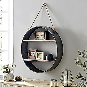 FirsTime & Co. Dark Silver Coastline Rope Wall Shelf, Wall Mounted Floating Shelf for Bedroom, Kitchen, Living Room, Bathroom, Home Office, Metal, 23.75 x 6 x 35 inches