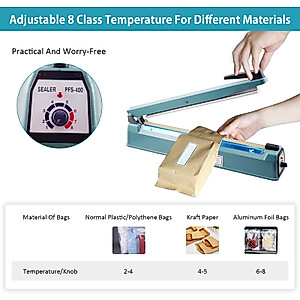 16 inch 400mm Impulse Sealer, Manual Bag Sealer Heat Sealer, Adjustable Timer Electric Heat Seal Bag Sealer Sealing Machine with 2 Free Replacement Kit Tabletop Impulse Sealer, Blue