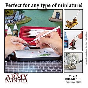 The Army Painter Mega Brush Set - Miniature Small Paint Brush Set with 10 Acrylic Paint Brushes - Kolinsky Masterclass Sable Hair Model & Fine Detail Paintbrush for Watercolor Oil Painting Miniatures