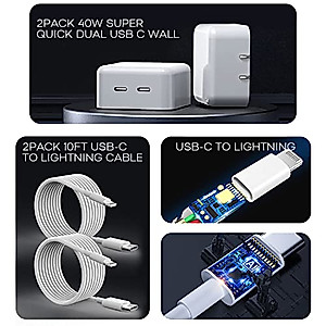 iPhone Charger Fast Charging, 40W Dual USB C Wall Charger [MFi Certified] 2Pack Super Quick Double Port Apple Charger with 10FT Long Lightning Cable for iPhone 14/14 Pro/14 Pro Max/14 Plus/13/12/11/X