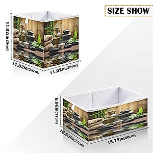 Blueangle Zen Basalt Stones on Wood Rectangle Storage Bin, 15.8 x 10.6 x 7 in, Large Collapsible Organizer Storage Basket for Home Décor（114）