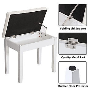 Iwell Piano Bench with Padded Cushion and Storage Compartment for Music Books, Keyboard Bench, Vanity Stool Chair with Solid Wood Leg, 20.5" L x 12.6" W x 19.7" H, White