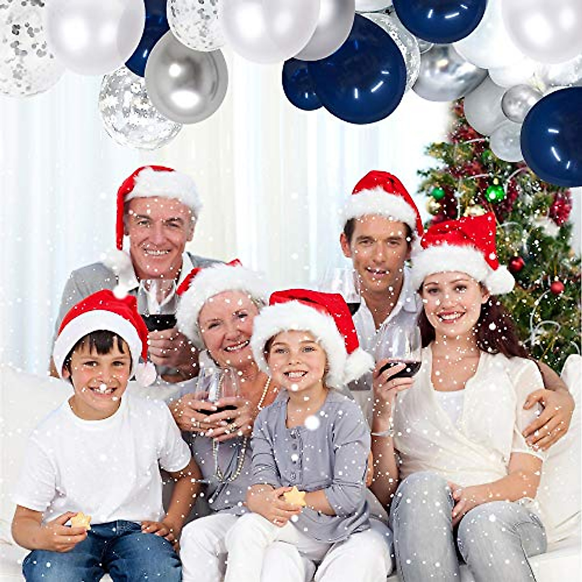 Navy Blue and Silver Confetti Balloons 50 pcs, 12 inch White Pearl and Silver Metallic Chrome Party Balloons for 2022 Graduation Party Decorations