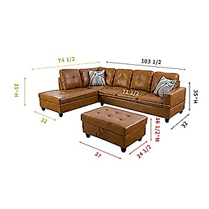GEBADOL Lifestyle Furniture 103" Wide 3 Piece Sectional Sofa Couch Set, L-Shaped Modern Sofa with Chaise Storage Ottoman and Pillows,Faux Leather, Right Facing.