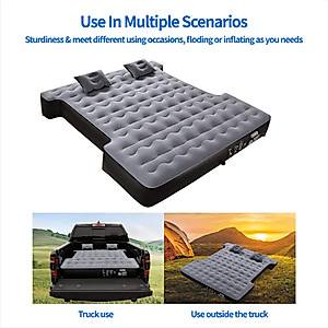 Tecoom Truck Bed Air Mattress for 5.5-5.8ft Short Truck Beds, Thickened Flocking Surface Leakproof Truck Bed Mattress with Pump, Pillows, Portable Truck Air Mattress for Truck Tent Camping, Grey
