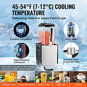 VEVOR Commercial Beverage Dispenser, 12 L / 12.7 QT Juice Dispenser, 246W 304 Stainless Steel Food Grade Ice Tea Drink Machine with 45°F-54°F Cooling Temperature, for Cold Drink Restaurant Bar Party