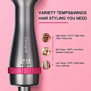 Chimpuk Hair Dryer Brush - One-Step Hot Air Brush, 5 in 1 Hair Curler Straightener Volumizer Blow Dryer, Negative Ion Reducing Frizz and Static, 1000W Hair Comb Styler Kit for All Hair Types