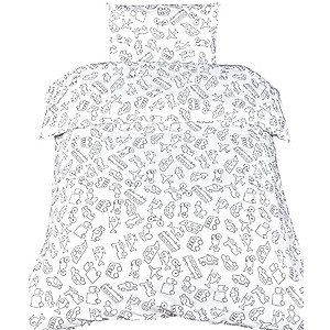 J-pinno Cars Airplane Ships Vehicle Boys Girls Cartoon Duvet Cover + Pillowcase Set, Zipper Closure, 100% Cotton, for Kids Crib Toddler Bedding Decoration Gift (Crib 47" X 59", Transport)