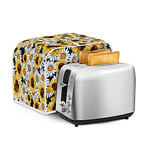 HUISEFOR Sunflower Daisy Toaster Cover 4 Slice Long Slot, Washable Bread Maker Covers Toaster Covers Dustproof Kitchen Appliance Protector Keep Off Stains Fingerprint and Cat Hair