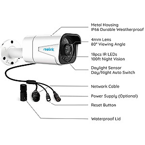 REOLINK 4K Security Camera Outdoor System, Surveillance IP PoE Camera with Human/Vehicle Detection, 100Ft 8MP IR Night Vision, Work with Smart Home, Up to 256GB microSD Card, RLC-810A-Renewed