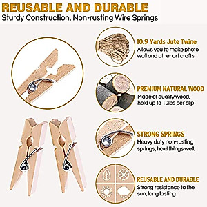 Mini Clothespins, Mini Clothes Pins for Photo Natural Wooden Small Picture Clips for Crafts 1 Inch 100 PCS Tiny Pegs Decorative Wood Clips for Wall Hanging Pictures