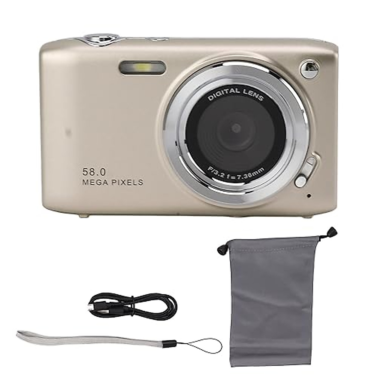 Teens Small Camera, 58MP 2.88 Inch IPS Screen 4K Digital Camera Automatic Beauty Mode 16X Zoom Slim and Lightweight for Vlogging (Gold)