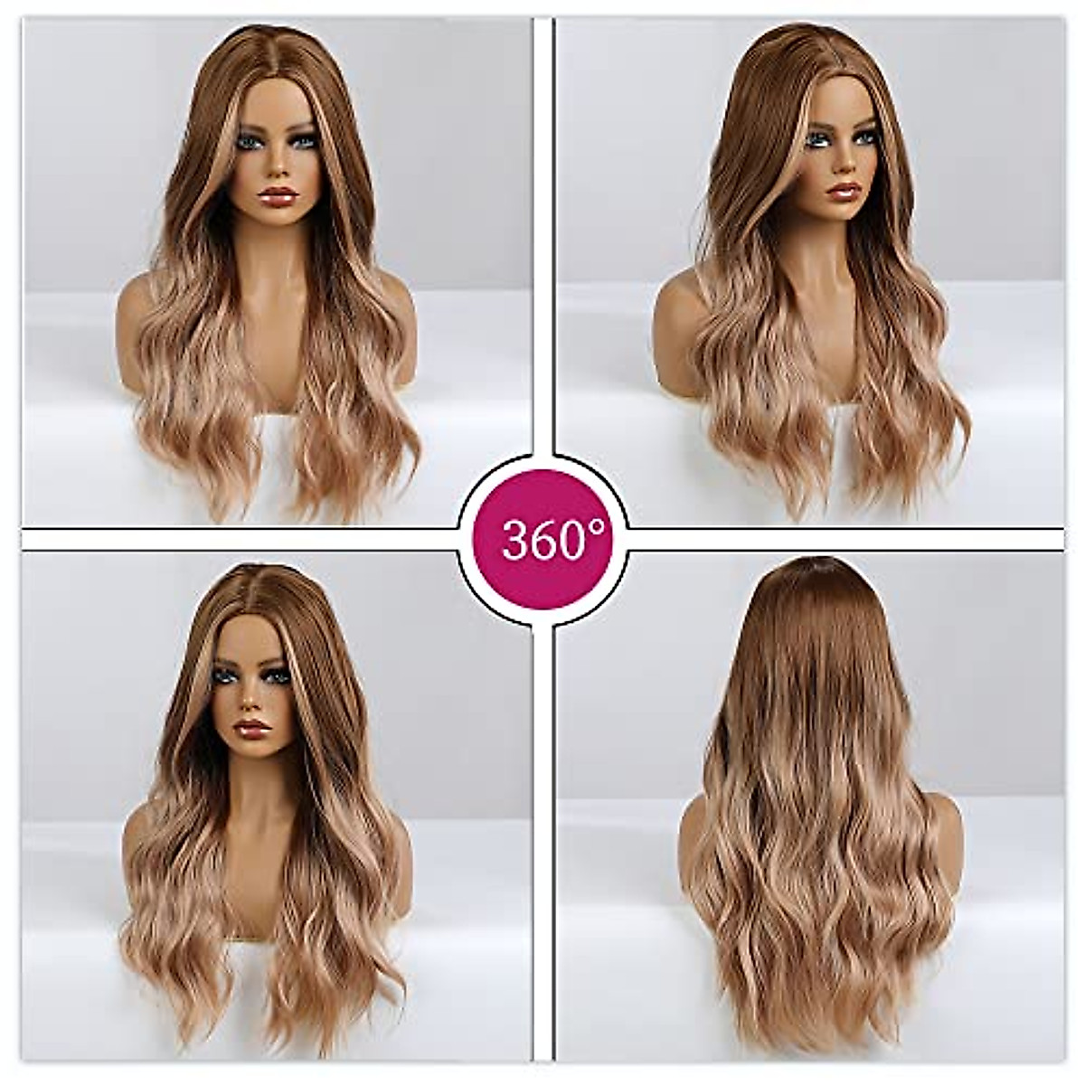 Esmee 24 Inches Long Wavy Wig Brown ombre Blonde Wigs Cosplay Party Wigs for Women Heat Resistant Fibre for Daily Party Use