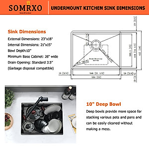 23 Inch Black Undermount Bar Sink Workstation-SOMRXO 23×18 Black Bar Sink Undermount Workstation Kitchen Sink 16 Gauge Gunmetal Black Stainless Steel Kitchen Sink Single Bowl Small Kitchen Bar Sink
