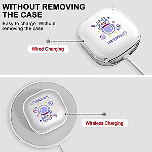 Cute Astronaut Case for Samsung Galaxy Buds 2 Cover (2021)/Buds Pro Case(2021)/Buds Live Case(2020) with Funny Spacemen Keychain for Men Girls Kids,Clear Shockproof Protective Soft Silicone Cover