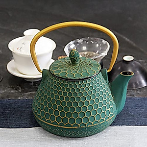 Cast Iron Tea Kettle, Japanese Tetsubin Teapot Coated with Enameled Interior, Durable Cast Iron Teapot with Stainless Steel Infuser for Stovetop Safe(1000ml/34oz)