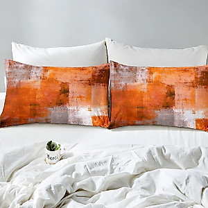Erosebridal Orange Grey Duvet Cover Queen Size,Watercolor Ombre Bedding Set for Women Men,Oil Painting Comforter Cover,Vintage Minimalism Bed Sets with 2 Pillowcases Home Room Decor