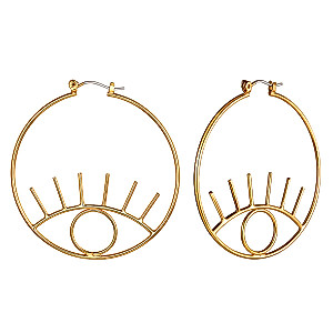 FOCALOOK Gold Eye Earrings for Women 18K Gold Plated Dangle Abstract Evil Eye Hoop Earrings