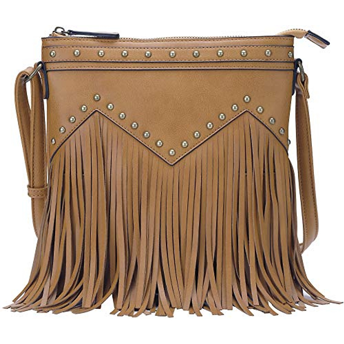 B BRENTANO Vegan Fringed Crossbody Bag with Studs (Mustard)