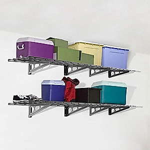 FLEXIMOUNTS 12-inch-by-72-inch 2 tier Wall Shelf Garage Storage Rack Wall Mounted Floating Shelves,1x6ft ,Black, 2-Pack