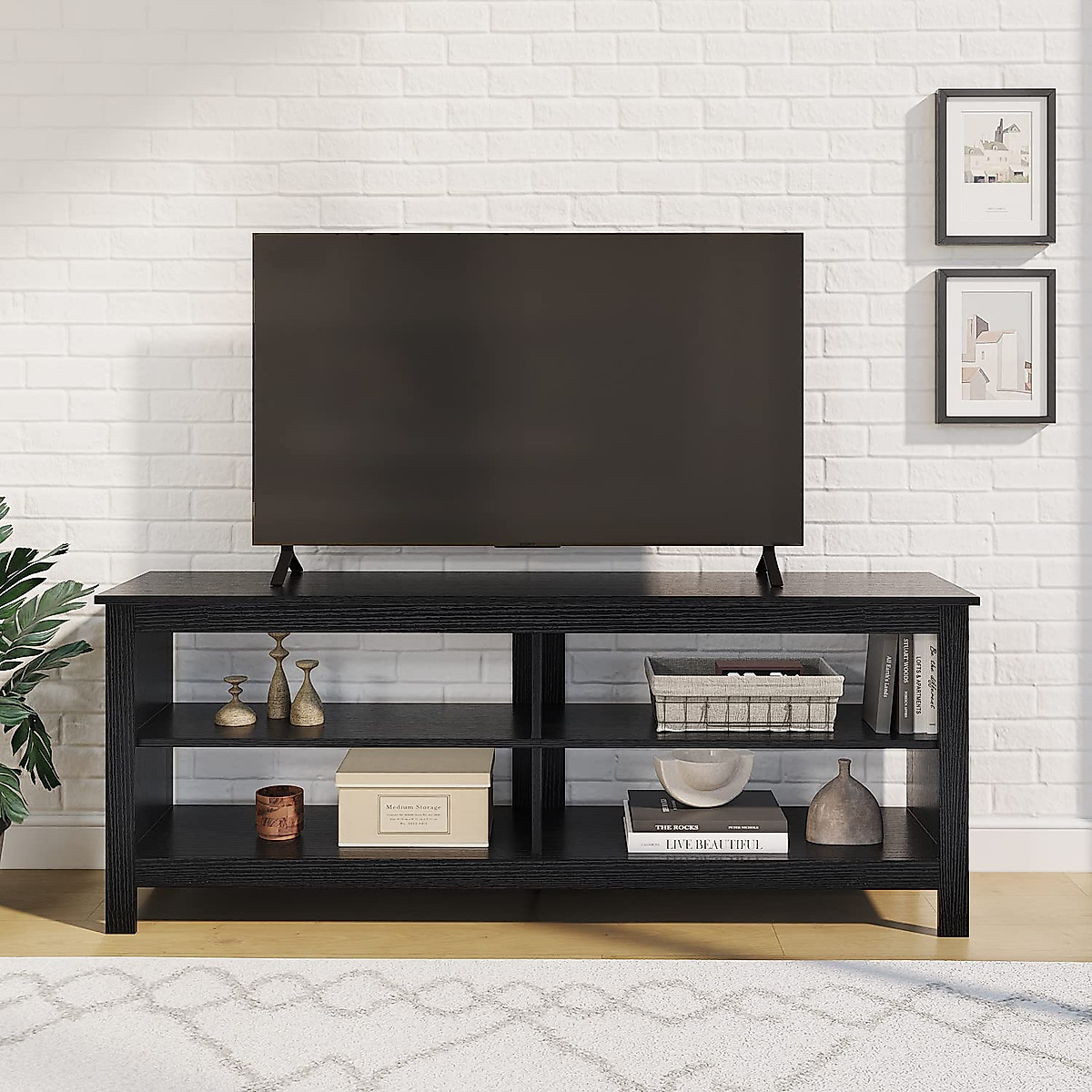 Panana TV Stand, Moden 4 Cubby TV Stand for 60 inch TV, Farmhouse Television Stands Entertainment Center Media Stand with Storage TV Table Stand for Living Room