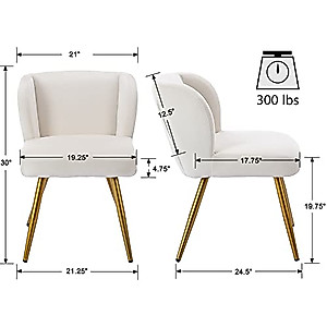 VESCASA Velvet Dining Chairs with Padded Back, Modern Upholstered Accent Chairs with 4 Gold Metal Legs for Dining/Living Room/Bedroom, Set of 2, Cream