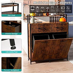 ZIAERKOR Double Tilt Out Trash Cabinet, Hidden Trash Bin Cabinet, Large Wooden Trash Can for Kitchen with Shelf, Dual Tilt Out Laundry Hamper Cabinet Free Standing Holder 10 Gallon