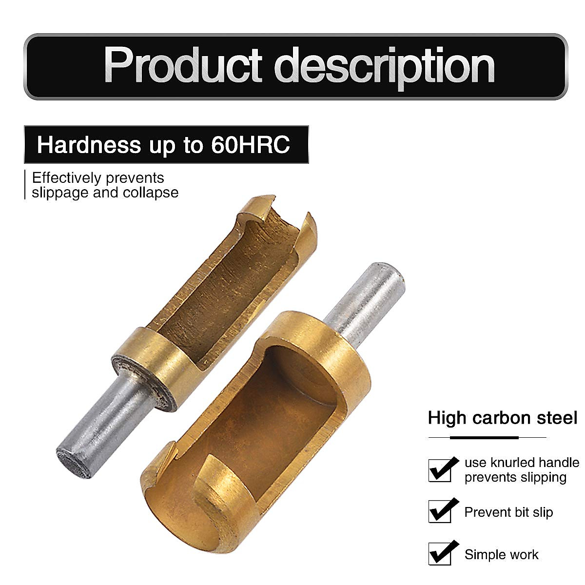 HOHXEN 4pcs Wood Plug Hole Titanium Coated Cutter Drill Bits Set 1/4" 3/8" 1/2" 5/8" Cutting Dowel Power Woodworking Cork Hole Saw Tool Round Wood Plug Tenon Drill Bit Set
