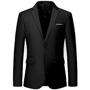 Mens Solid Slim Fit Blazer Jacket Two Button Notched Lapel Business Suit Classic Business Daily Party Sport Coat (Black,6X-Large)