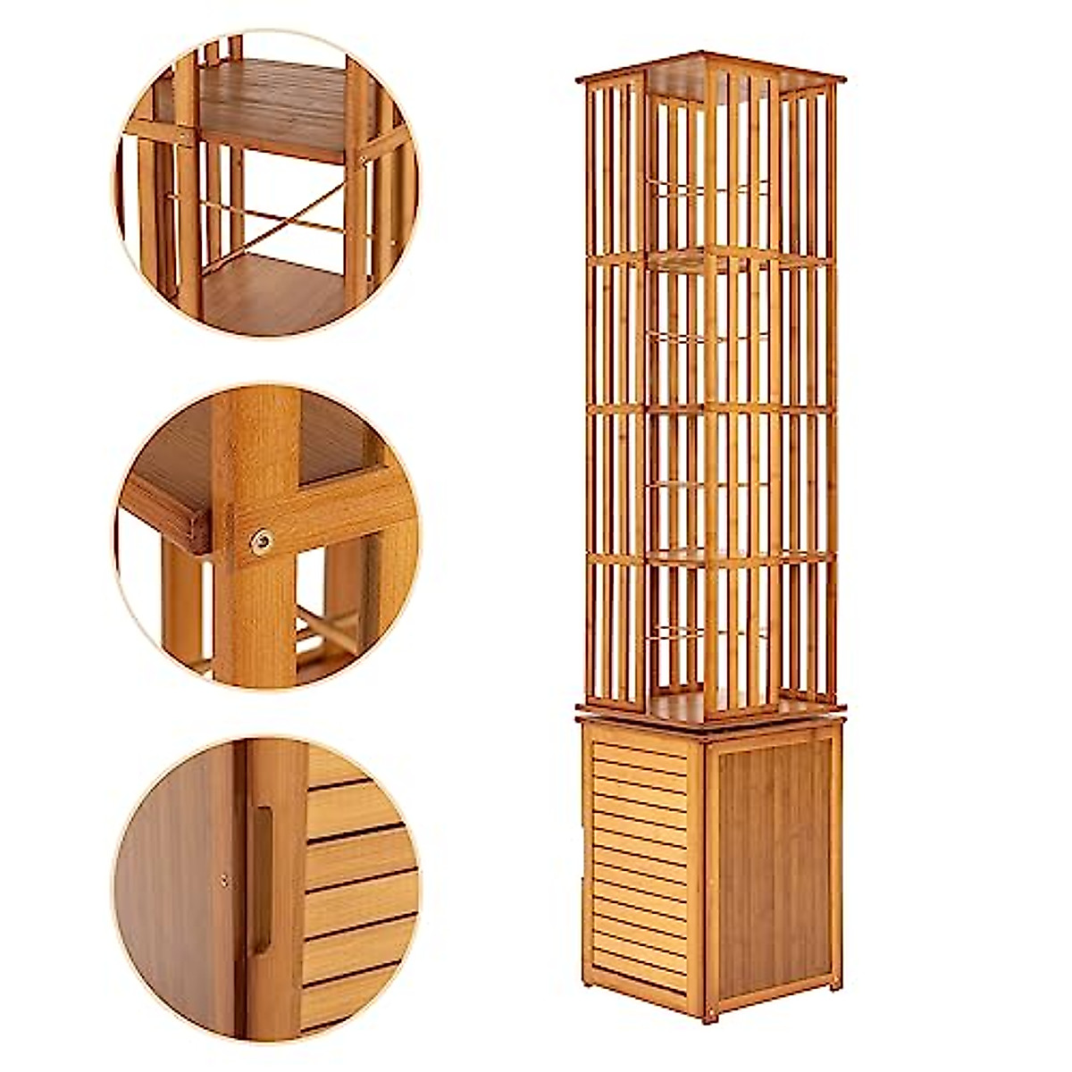KenSyuInt 360° Rotating Bookshelf,6-Tier Corner Bamboo Book Shelf,Storage Display Stand Upright Bookshelf Organization,for Living Room,Balcony,Office, Sitting Room,Corridor (Brown)