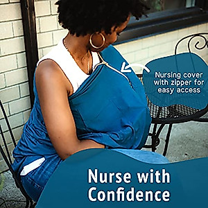 Baby Leaf Covers - Stretchy Multi Use Infant Car Seat and Stroller Canopy with Double Zipper, Breathable Nursing Poncho and Breastfeeding Scarf, Blue Sky