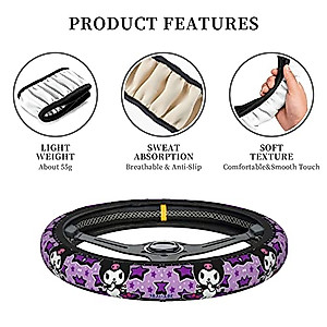 Gearbest Cute Cartoon Kuromi Steering Wheel Cover Universal 15 in Car Accessories for Men Women,Steering Wheel Protector Comfortable Protective Case for SUV Sedan Decor