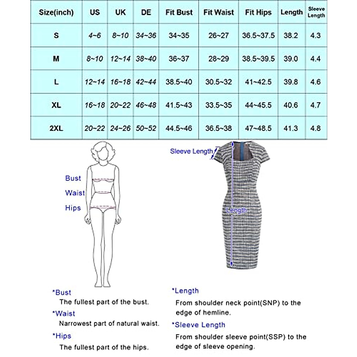 Women's Plaid Pencil Work Dress Cap Sleeve Elegant Tweed Wiggle Dress for Office Medium