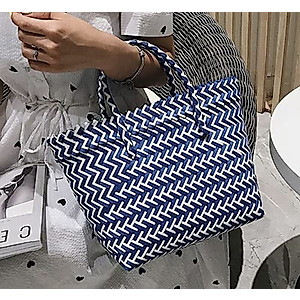 Goodly Beach Bag/Handmade Woven Market Tote Bag/Woven Versatile Large Top Handle Bag(Blue)