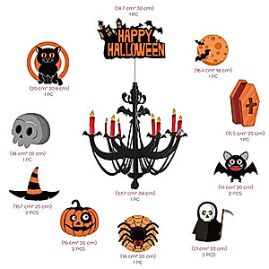 Unomor Halloween Decorations Indoor Hanging Swirls for Haunted House Decor Ceiling Swirl Decoration Included Bats, Spider, Ghost, Pumpkin, 3D Chandelier (30 Piece)