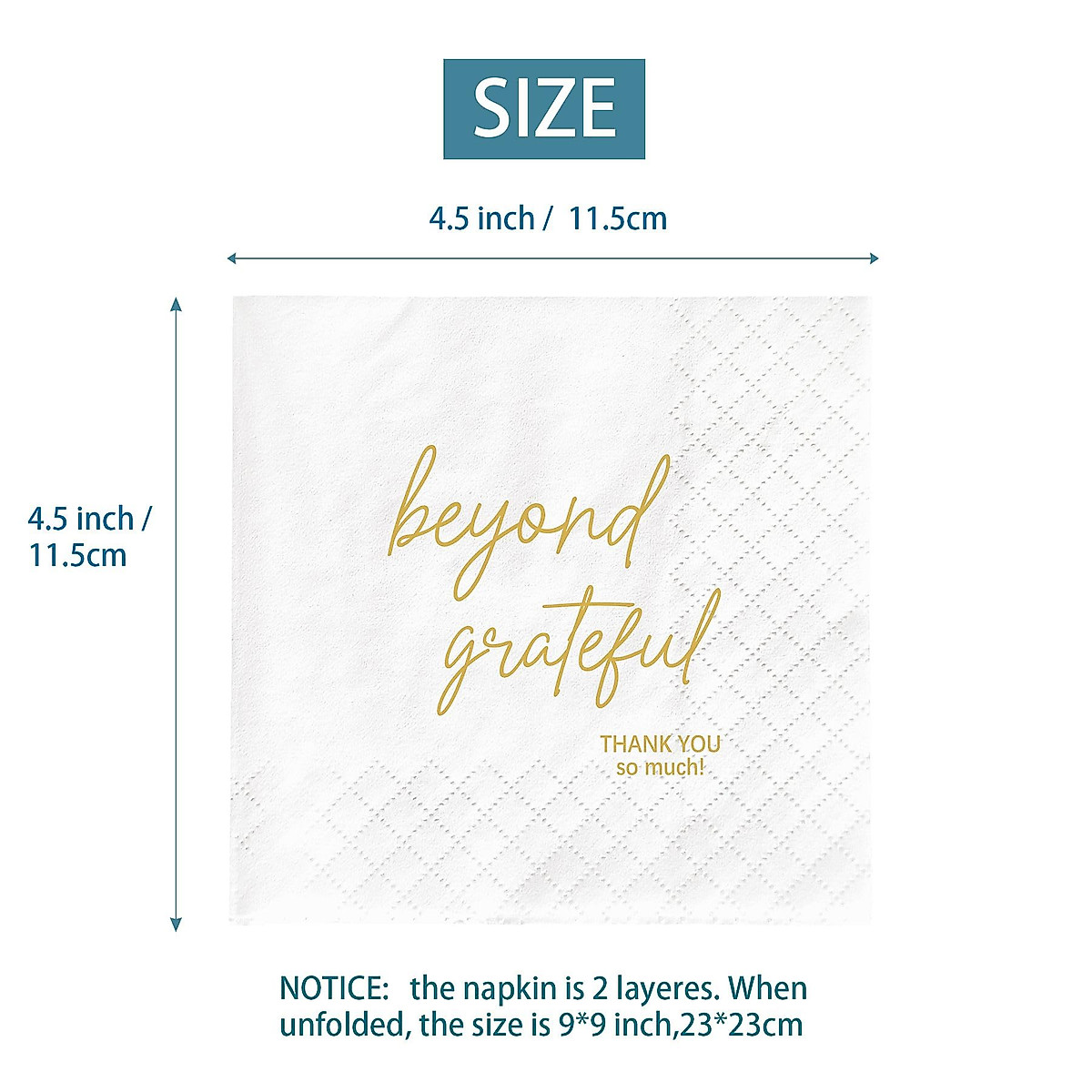 Thank You Napkins, Beyond Grateful Napkins for Party Supplies Decorations Favors Gifts, Bridal Shower Thank You Napkins for Cake Dessert Berverage Table Decorations (4.5 x 4.5 In, 50Pcs)