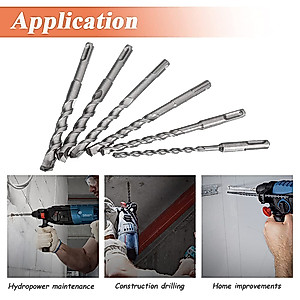 Mesee 6 Pcs SDS Plus Hammer Drill Bit Set Carbide Tipped SDS-Plus Rotary Hammer Drill Bits with Storage Box Rotary Electric Hammers Drilling Hole Tool, 6mm 8mm 10mm 12mm 14mm 16mm