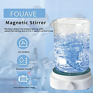 LAB FOUAVE Magnetic Stirrer 200-3500rpm，Maximum stirring capacity 3000ml，Suitable for schools, work, or experimental projects，Laboratory Mini Magnetic Mixer Stirrer(No Heating)